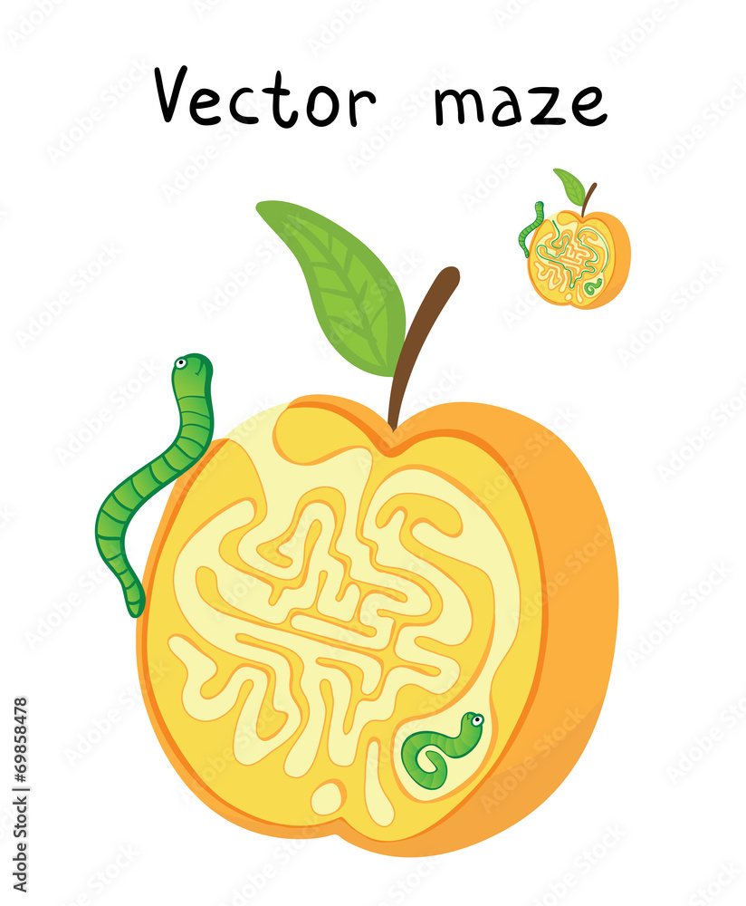 Vector Maze, Labyrinth with Apple and Worms. Stock Vector | Adobe Stock