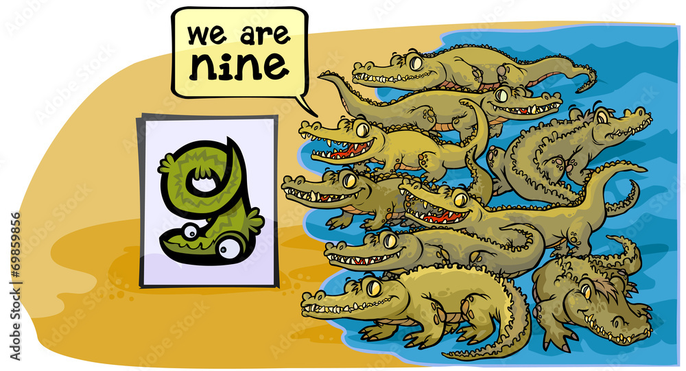 Cartoon Number Nine with animal characters. Stock Vector | Adobe Stock