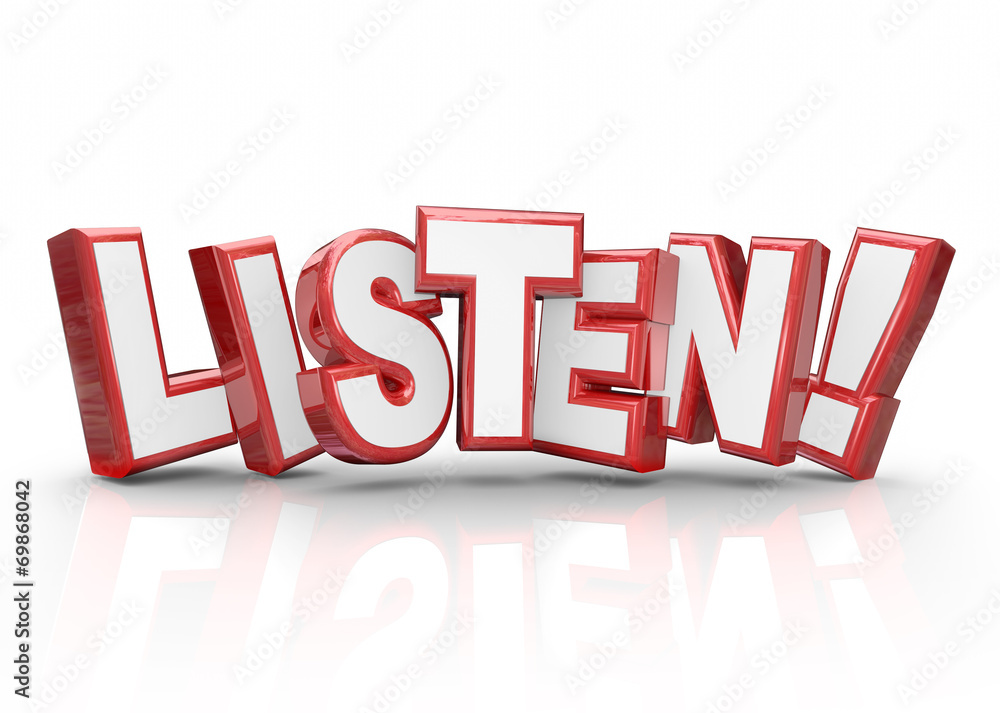 Listen Word 3d Red Letters Pay Attention Important Information Stock ...