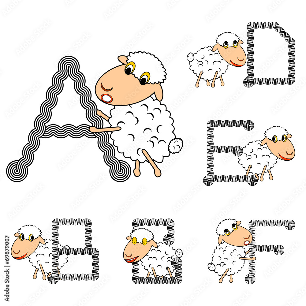 Design ABC with funny cartoon sheep. Letters from A to F Stock Vector ...