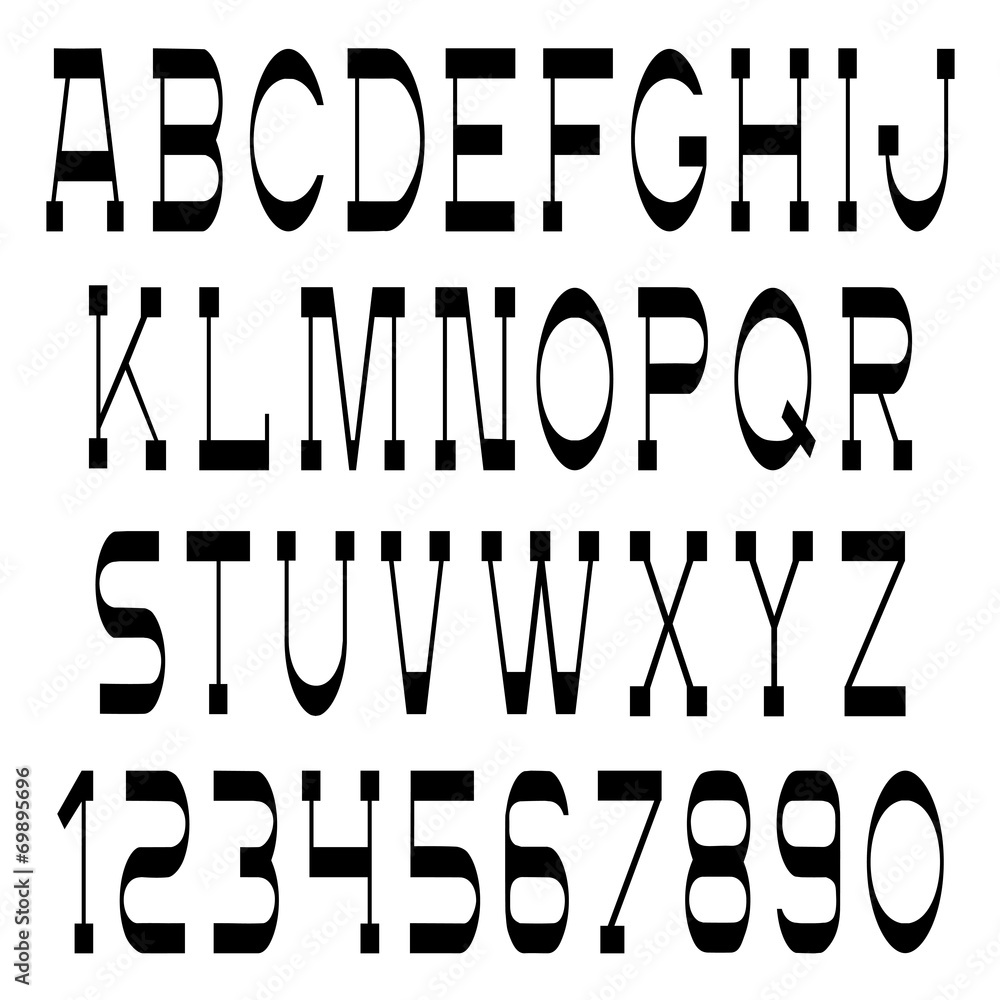 Vector set of slim black font and numbers Stock Vector | Adobe Stock