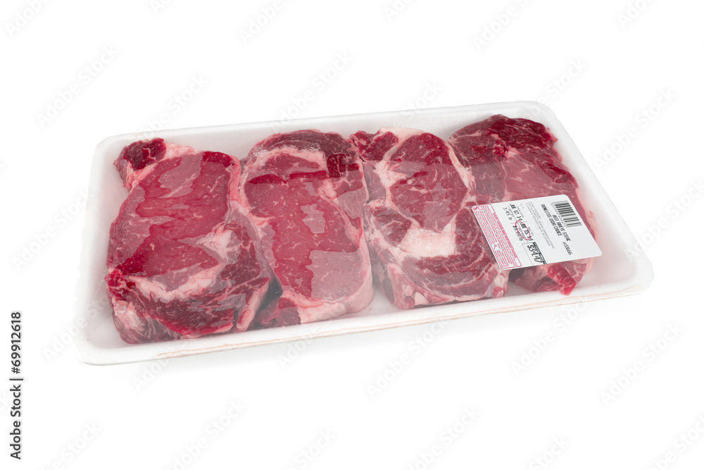 Fresh red meat packed in a poly bag. Stock-Foto | Adobe Stock