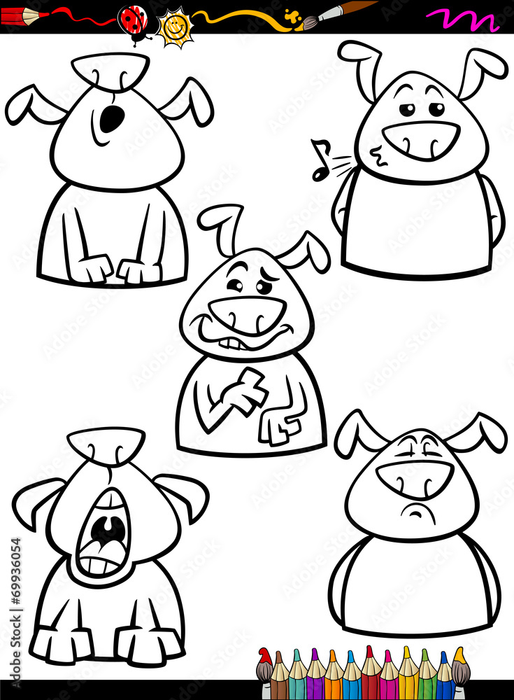 dog emotion set cartoon coloring page Stock Vector | Adobe Stock