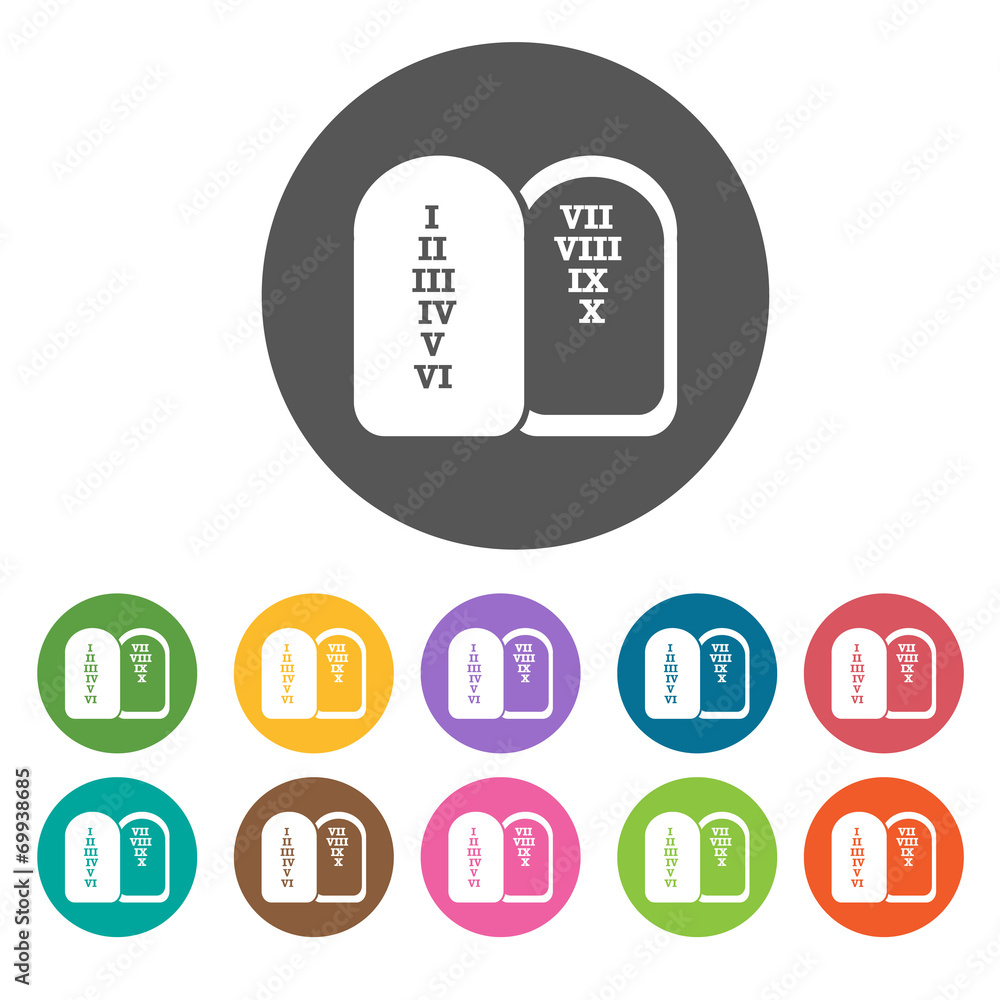 Ten commandments icons set. Round colourful 12 buttons. Vector i Stock Vector | Adobe Stock