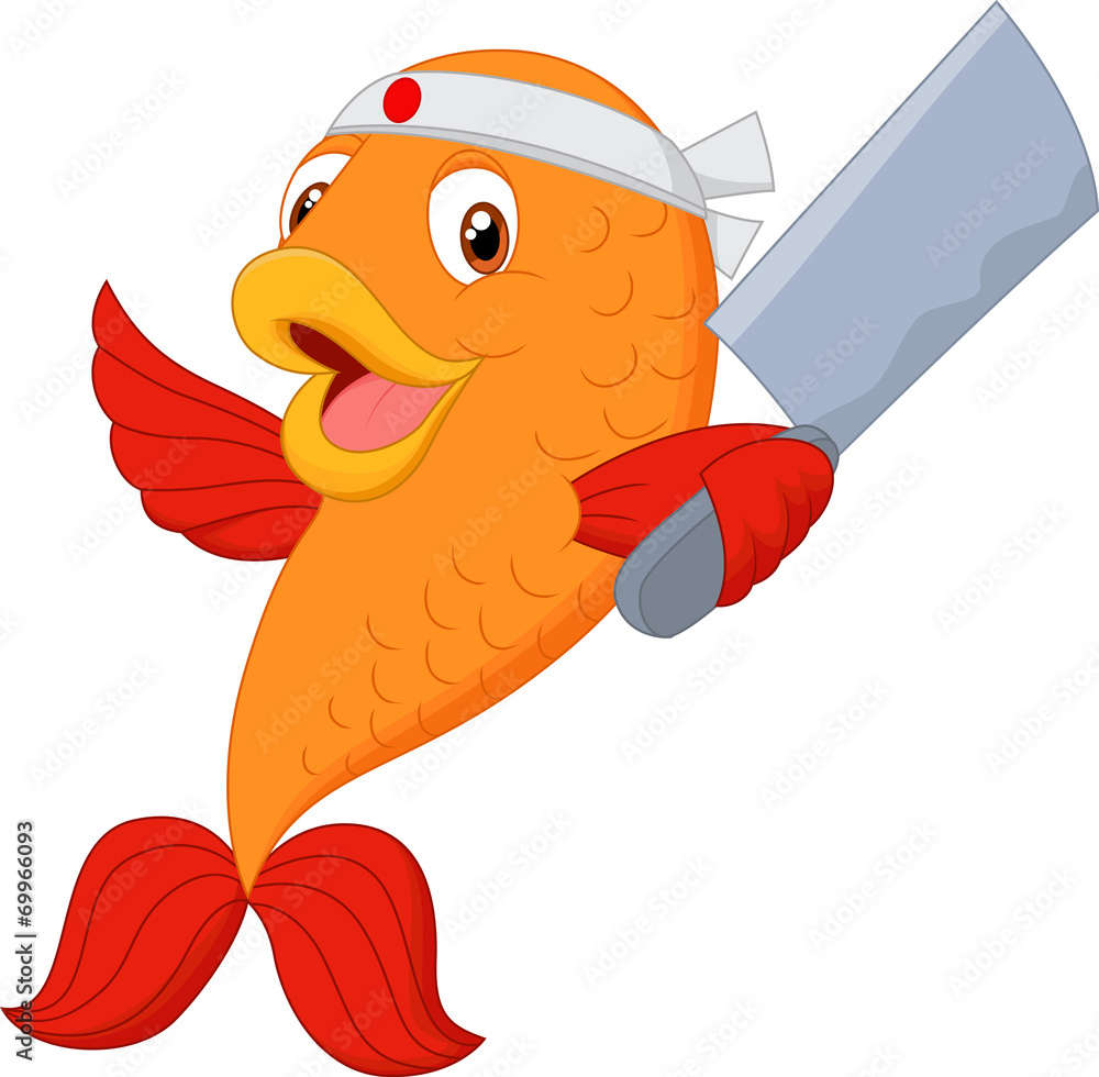 Cartoon chef fish holding soup ladle Stock Vector | Adobe Stock