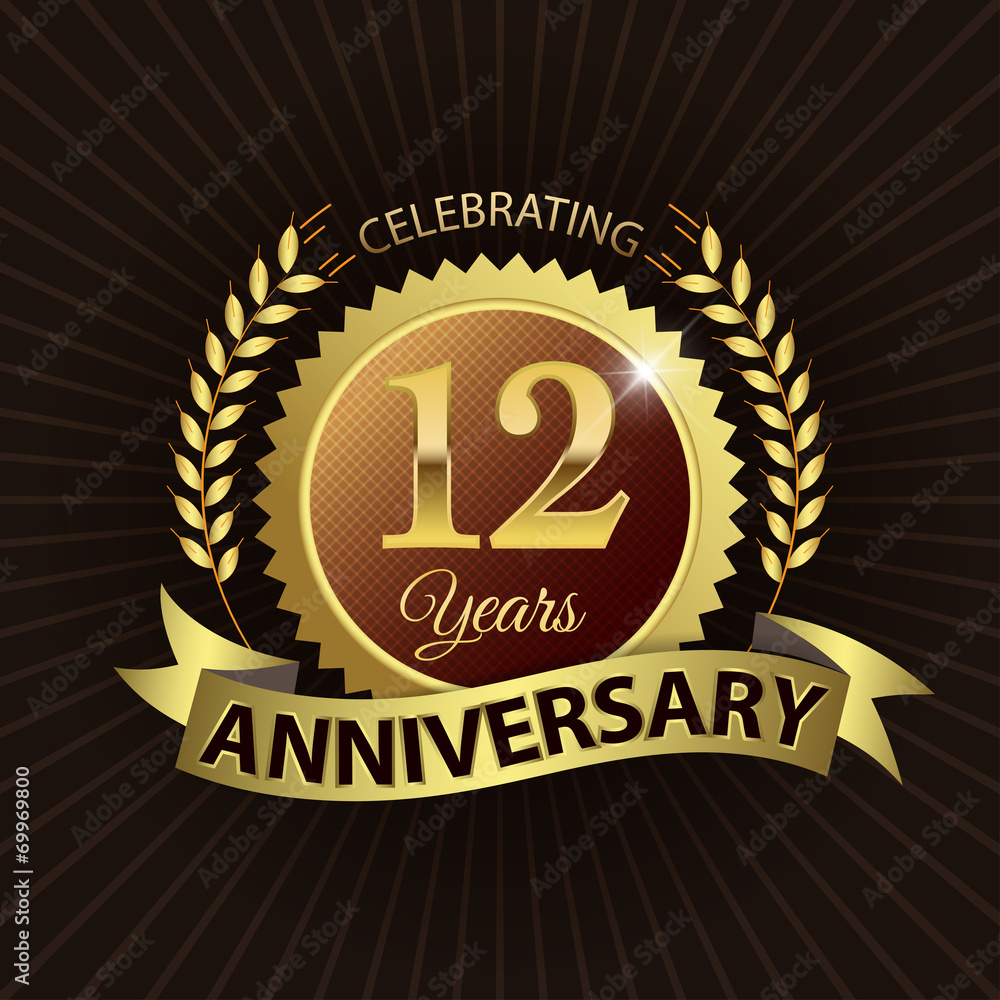Celebrating 12 Years Anniversary - Laurel Wreath Seal & Ribbon Stock ...