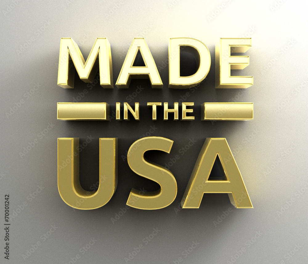 Made in the USA - gold 3D quality render on the wall background Stock ...