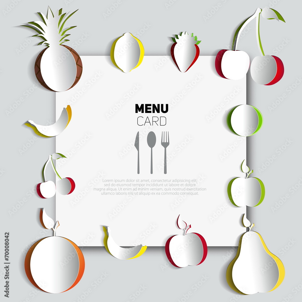 Paper Fruit Set cut out, mix design card illustration, menu card Stock ...
