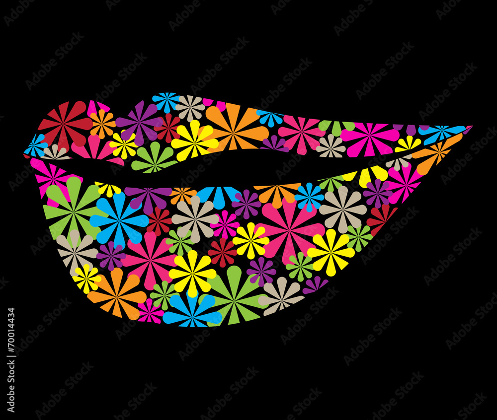 colorful flower in lip shape on black Stock Vector | Adobe Stock