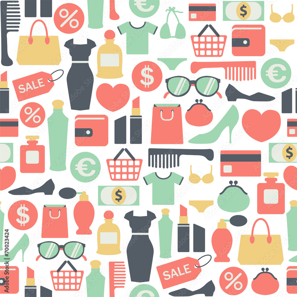 seamless vector background with colorful shopping icons Stock Vector ...
