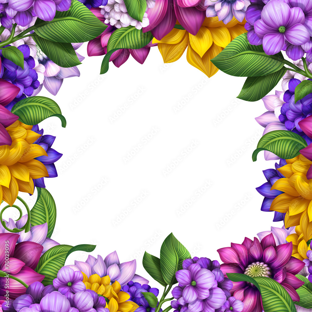 square floral banner frame, assorted flowers illustration Stock ...