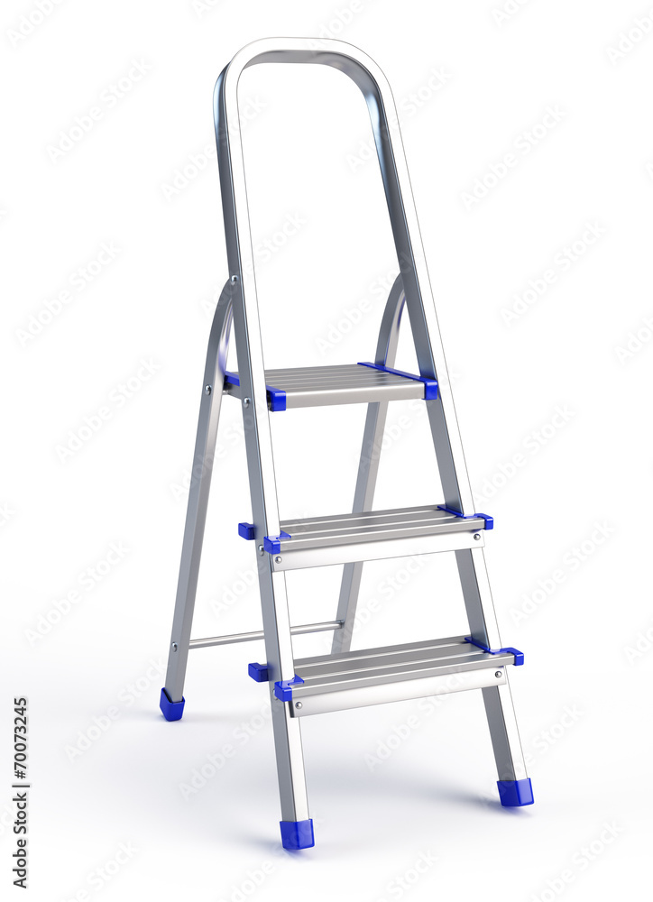 Metallic step ladder isolated on white Stock Photo | Adobe Stock