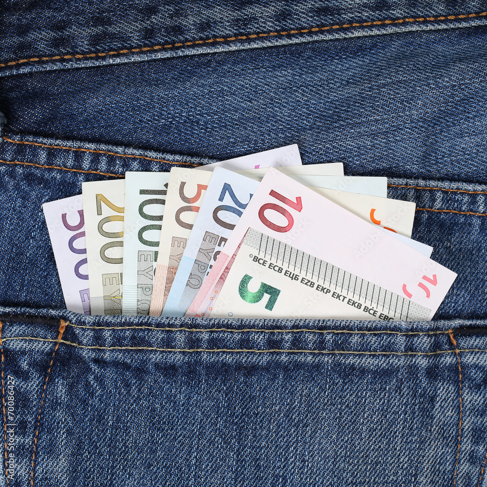 Taschengeld Euro Scheine in der Hosentasche Stock Photo | Adobe Stock