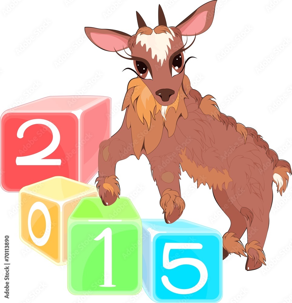 Christmas card with little goat Stock Vector | Adobe Stock