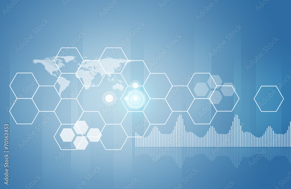 Transparent hexagons, world map and other elements Stock Illustration ...