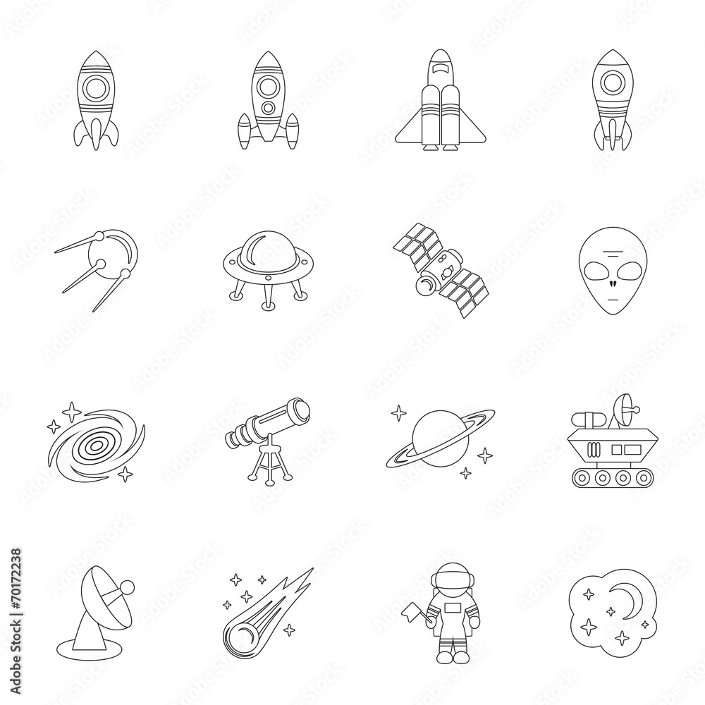 Space icons outline Stock Vector | Adobe Stock