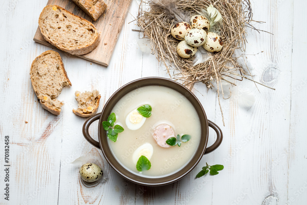 Homemade soup with eggs and sausage Stock Photo | Adobe Stock