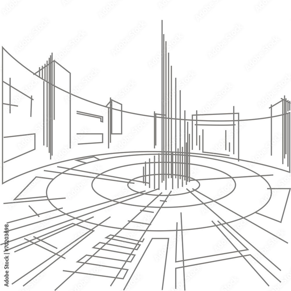 linear sketch of a city square on a white background Stock Vector ...