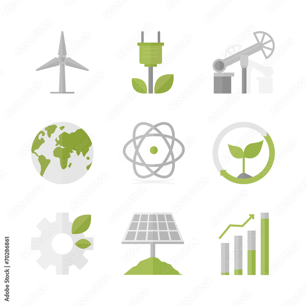 Sustainable development and green production flat icons set Stock ...
