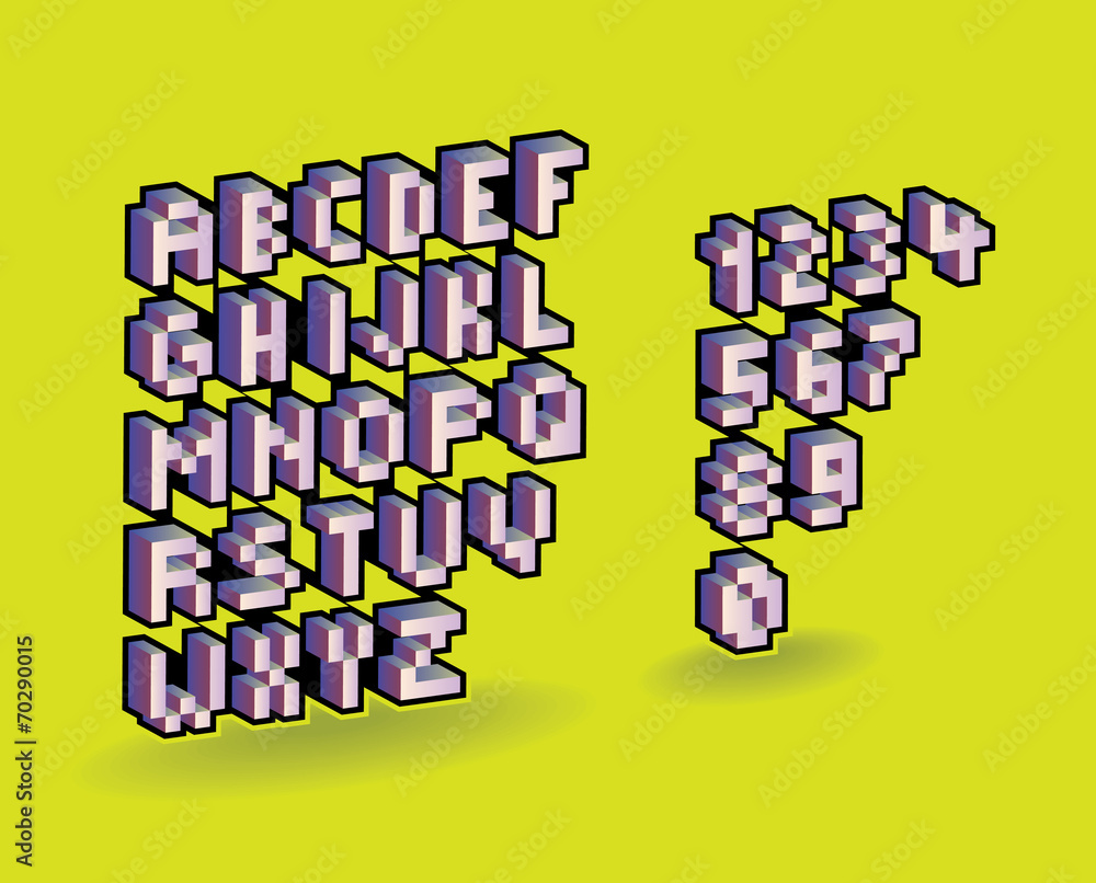 3d pixel alphabet font and numbers. Vector Stock イラスト | Adobe Stock