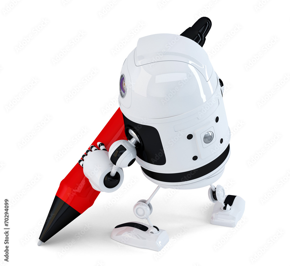 Robot writing with a pen. Isolated. Contains clipping path Stock ...