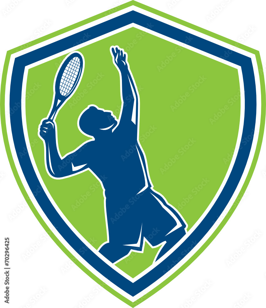 Tennis Player Silhouette Serving Shield Retro Stock Vector | Adobe Stock