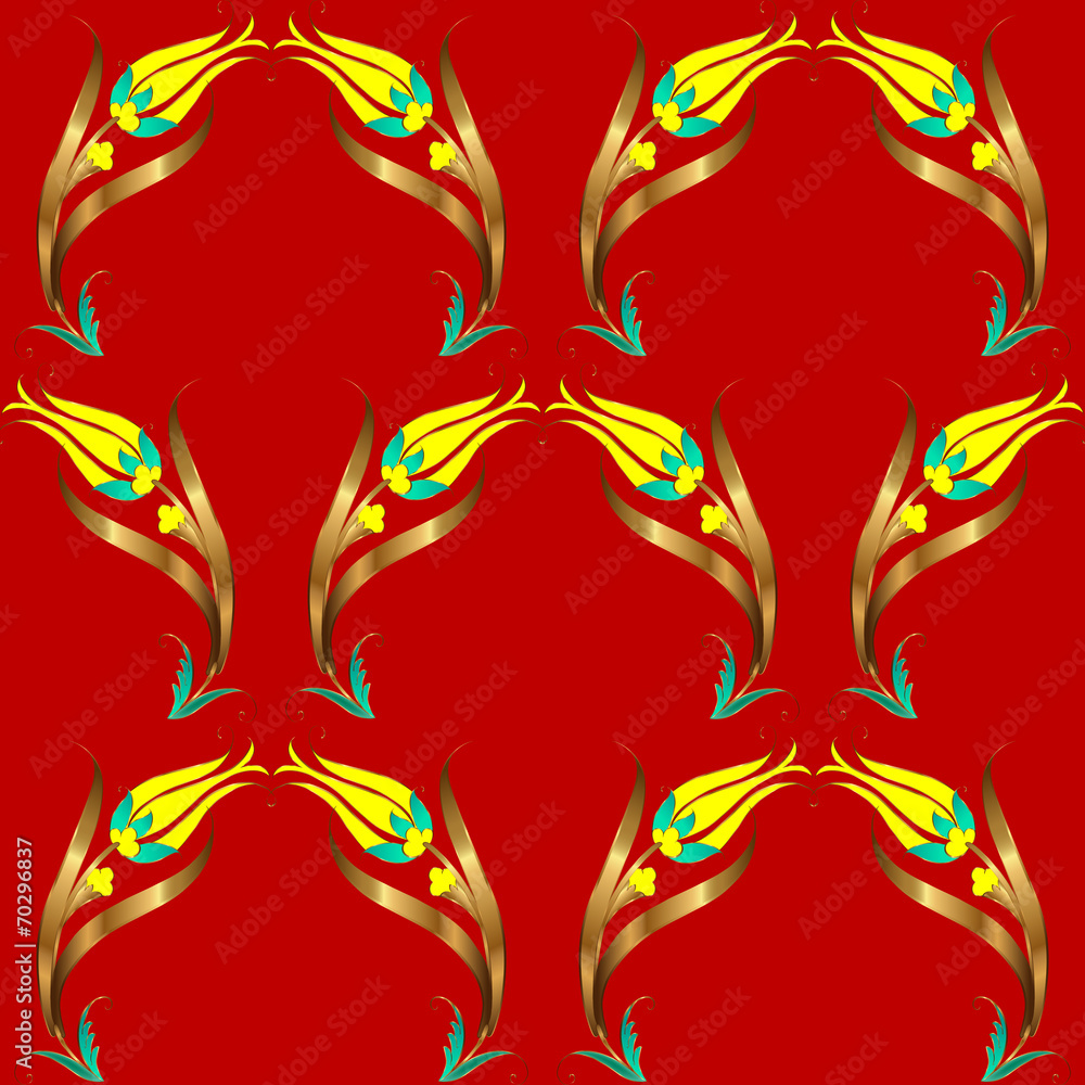 Altın Yaldız Lale Çini Motifi Arka Plan Deseni Stock Vector | Adobe Stock