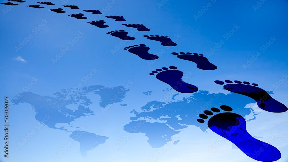 foot prints around the earth Stock-Illustration | Adobe Stock