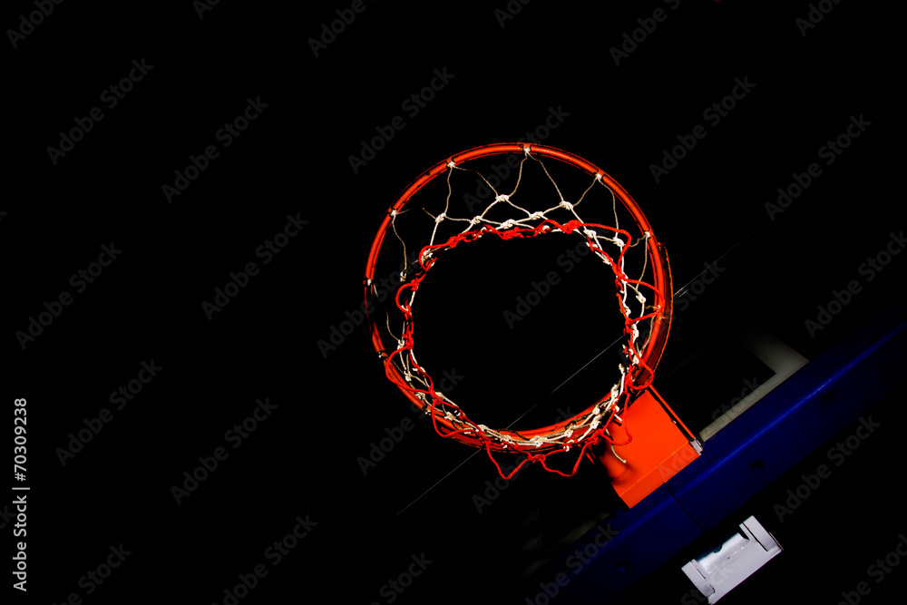 Basketball hoop on black background with light effect Stock Photo ...