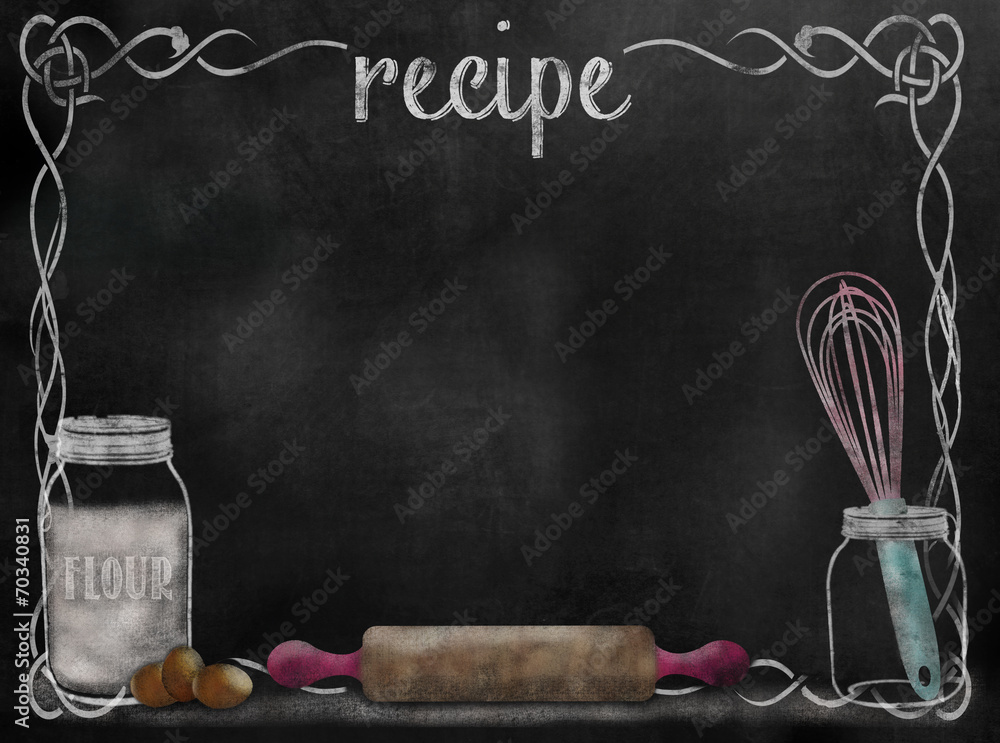 Chalkboard Recipe background with baking items Stock Illustration ...