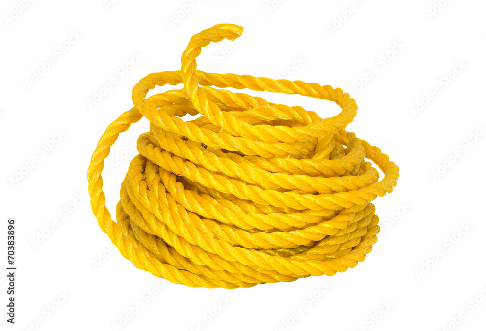Yellow rope isolated on white Stock Photo | Adobe Stock