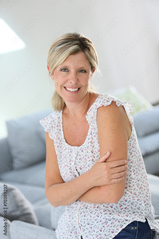 Beautiful 40-year old woman at home Stock Photo | Adobe Stock