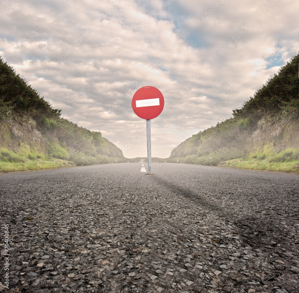 asphalt road with No Entry Traffic Road Sign Stock Photo | Adobe Stock