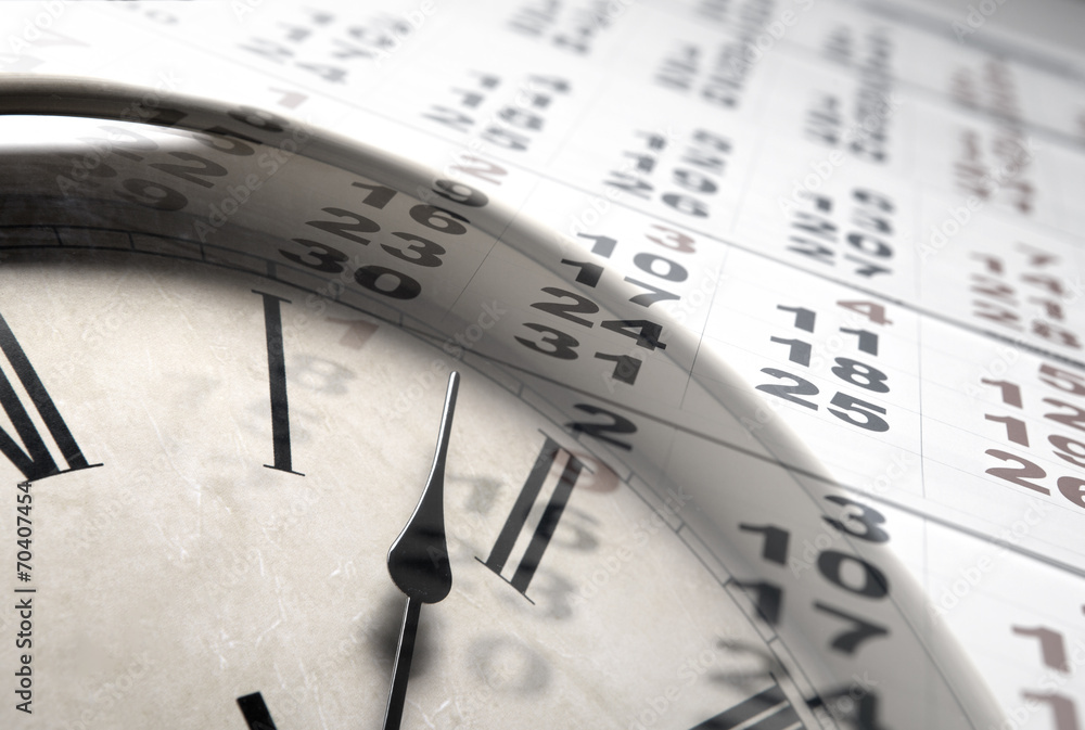 sheet of a calendar with the number of days and clock Stock Photo ...