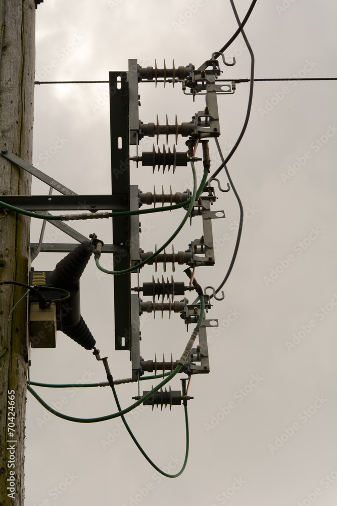 Electricity pylon transformers Stock Photo | Adobe Stock