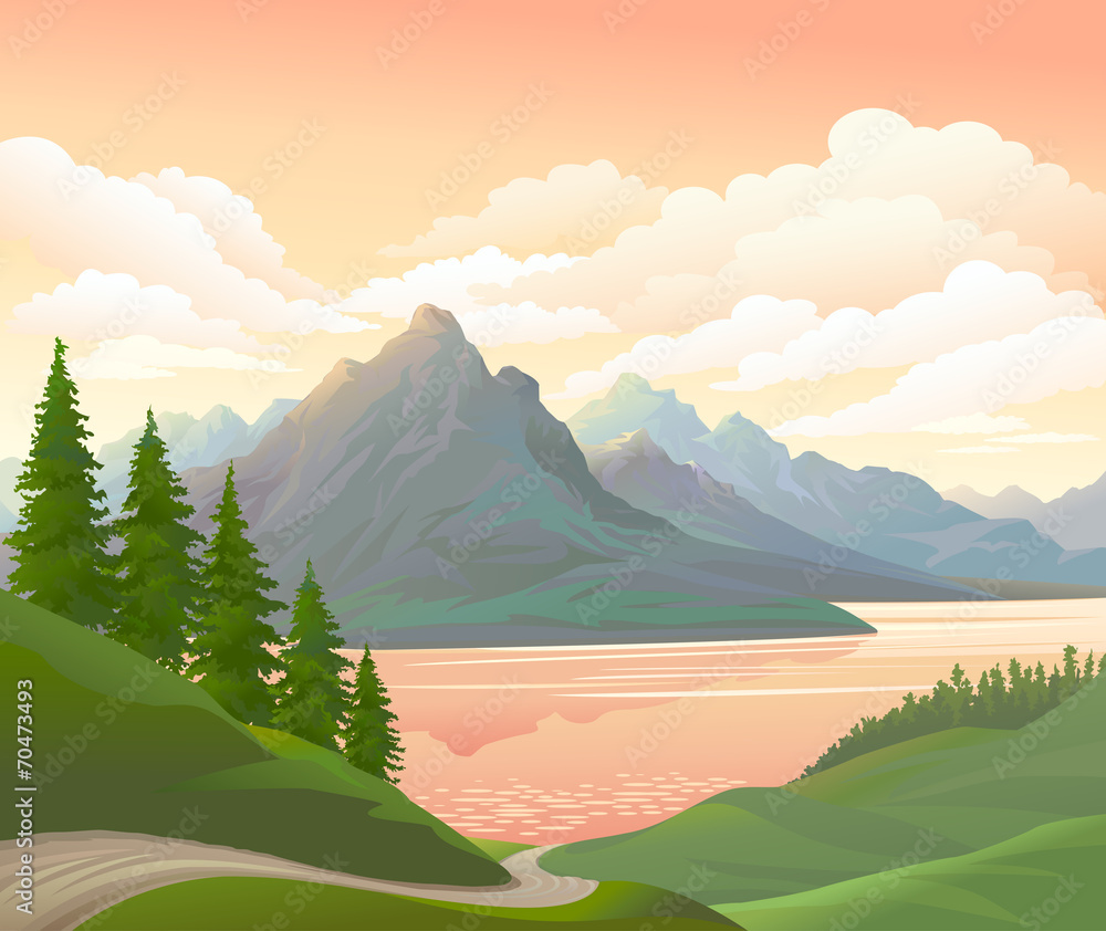 VECTOR MOUNTAIN AND RIVER Stock Vector | Adobe Stock