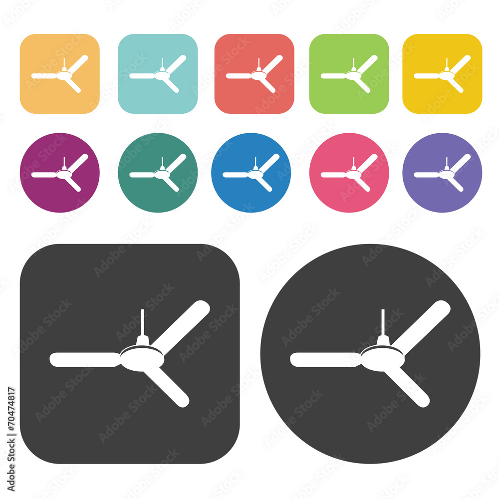 Ceiling fan with three blades icon. Fan icon set. Round and rect Stock ...