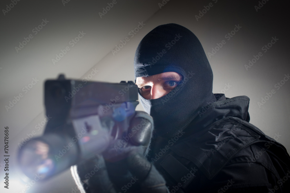 Anti terrorist unit policeman/soldier during the night mission Stock ...