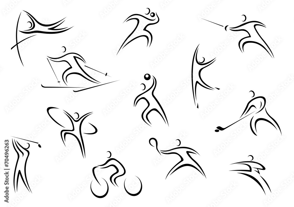 Set of line drawing sportsman characters Stock Vector | Adobe Stock