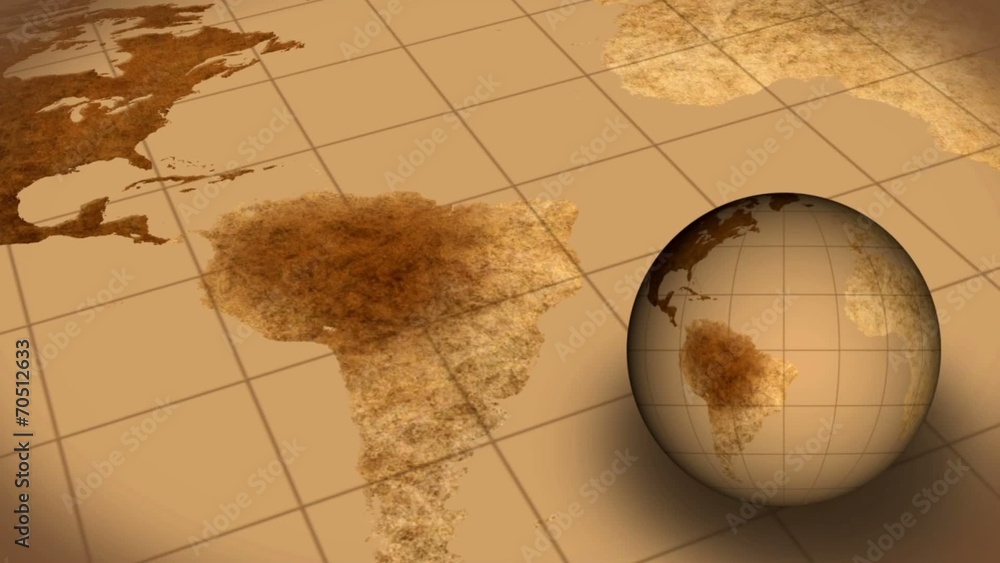 Vintage Rotating Globe And Map Of The World Background Animation Stock ...