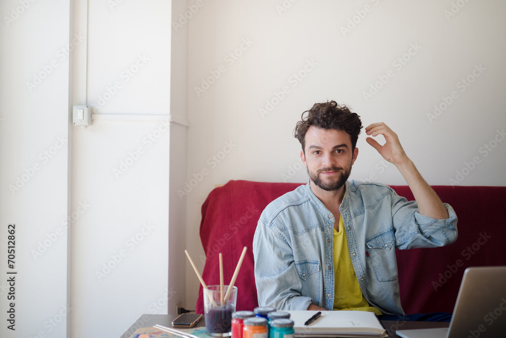 handsome hipster modern man painting Stock 写真 | Adobe Stock