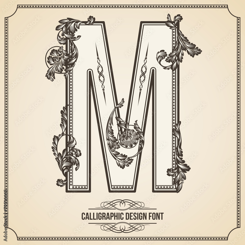 Calligraphic Design Font. Letter M Stock Vector | Adobe Stock
