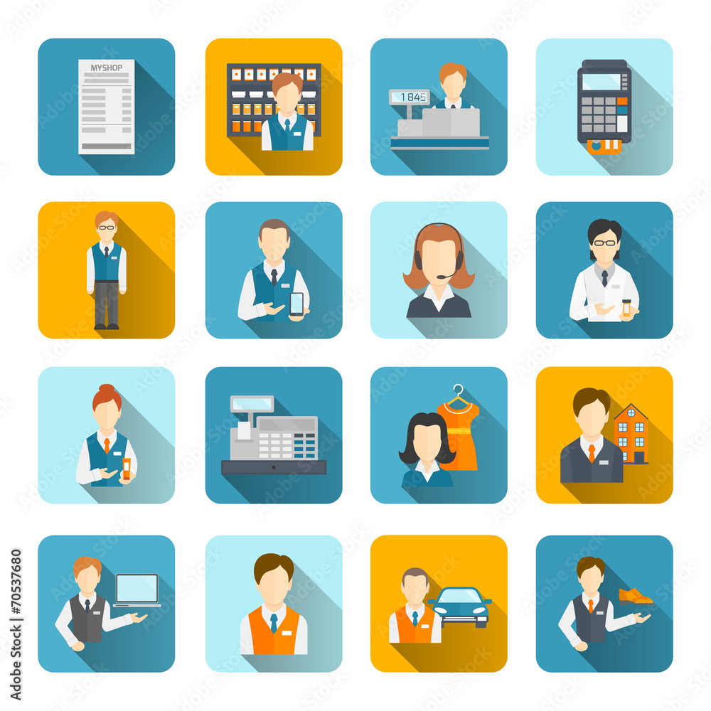Salesman Icons Set Flat Stock Vector | Adobe Stock