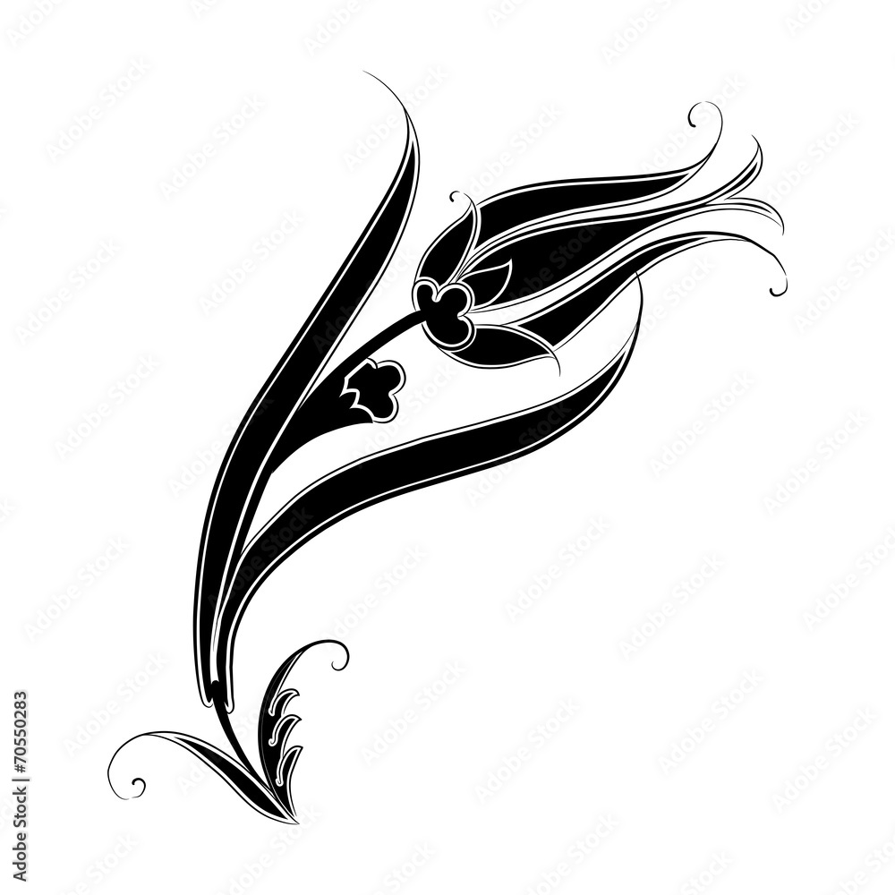 Vektörel Çini Motifi Siyah Lale Deseni Çizimi Stock Vector | Adobe Stock