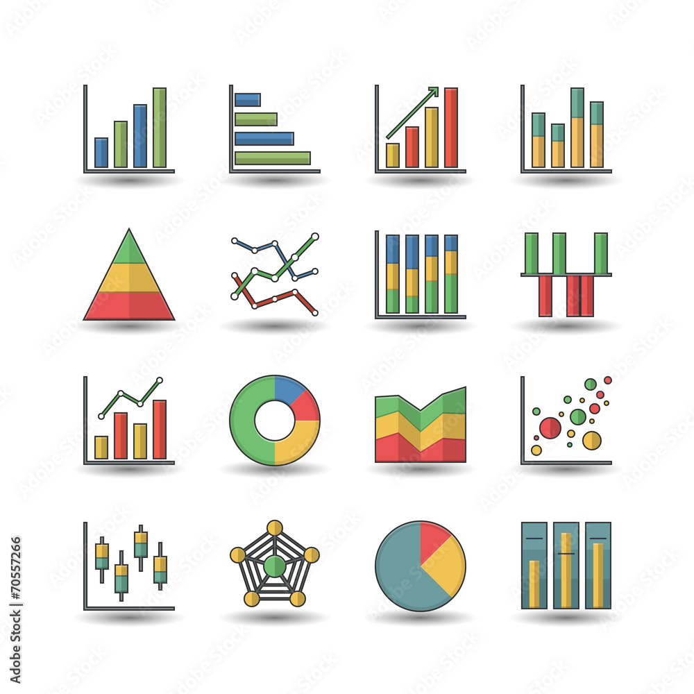 Flat color style Chart and Graph icons set Stock Vector | Adobe Stock
