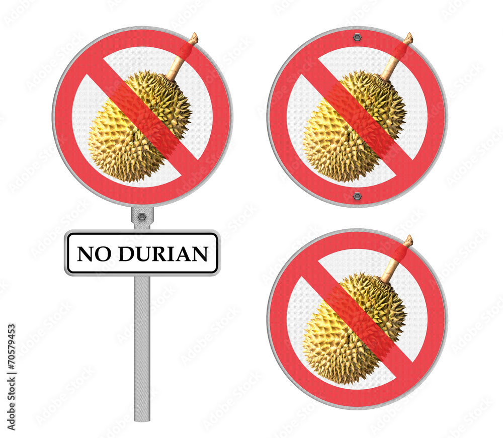Circle prohibited sign for no Durian allowed ,Isolated on white Stock ...