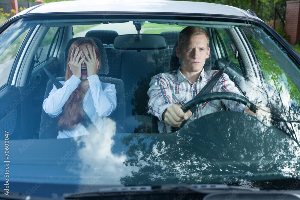Mad couple in a car Stock Photo | Adobe Stock