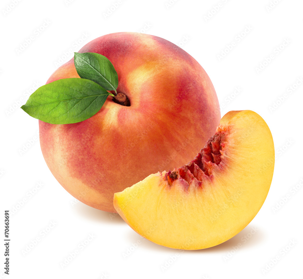 Peach and quarter piece isolated on white background Stock Photo ...