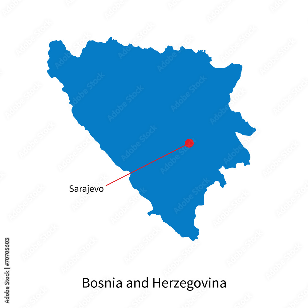 Vector map of Bosnia and Herzegovina with capital city Sarajevo Stock ...