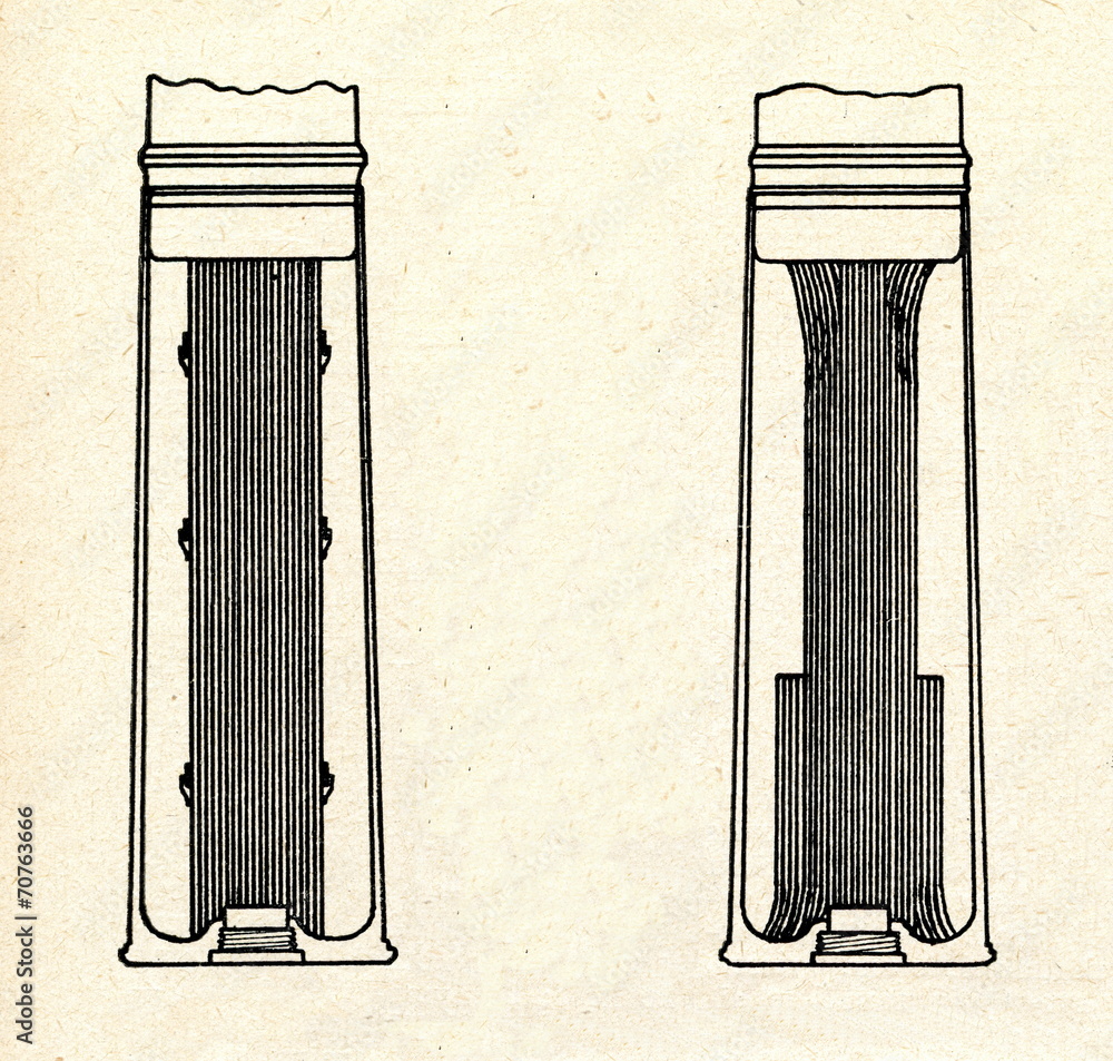 Propelling charges for tube artillery (right-reduced) Stock Photo ...
